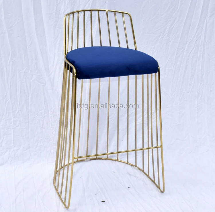 Stylish Design Gold Metal Wire Mesh Frame Reza Bar Chair With Seat Pad ...