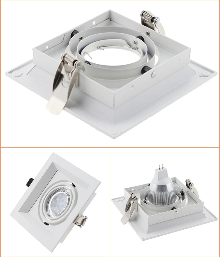 White Aluminum Adjustable Led Downlight Frame Square Recessed Gu10 Spot ...