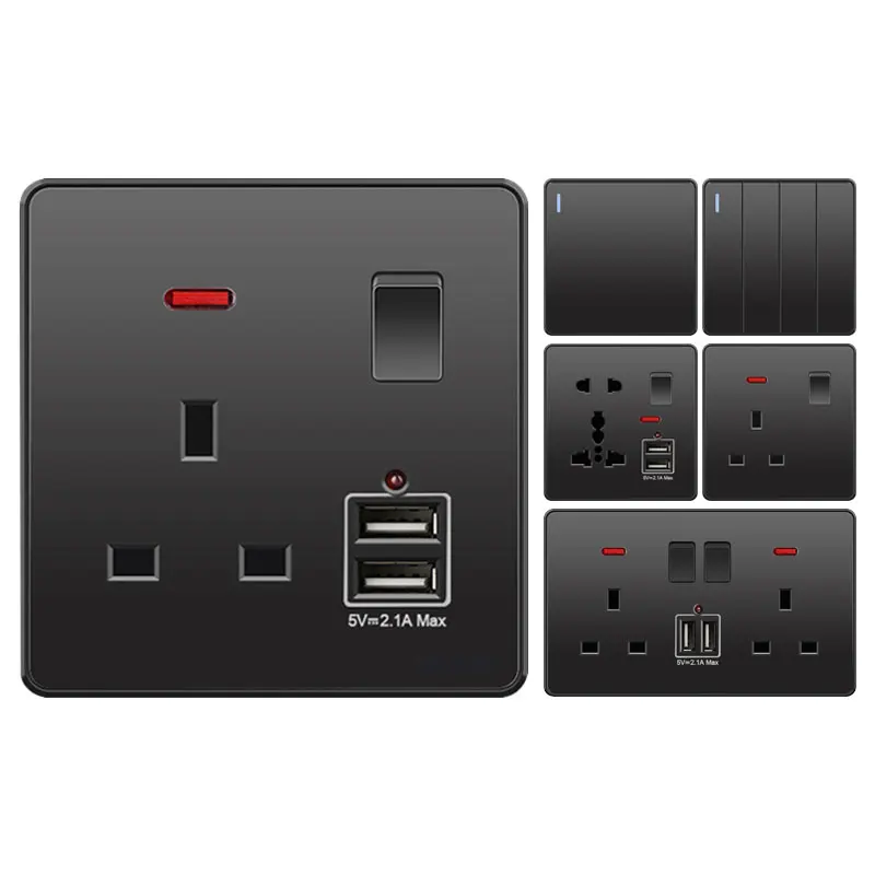 Black Uk 13a Light Button Switch,Universal Usb C 18w Smart Fast ...