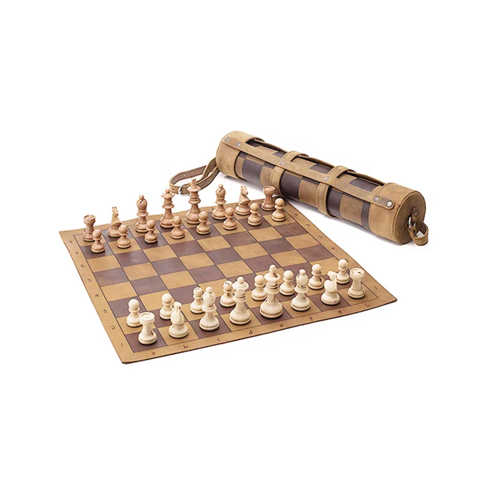 Custom Travel Brown Modern Portable Game Chess Board Roll