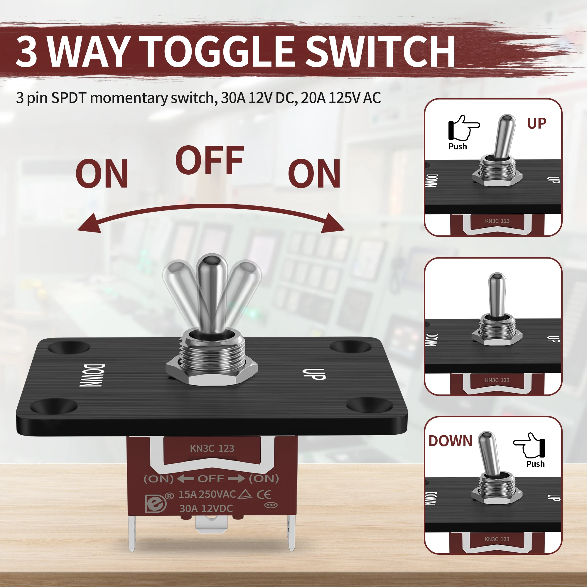 Momentary Toggle Switch Waterproof 12v Dc 30a Spdt 3 Way Toggle Switch ...