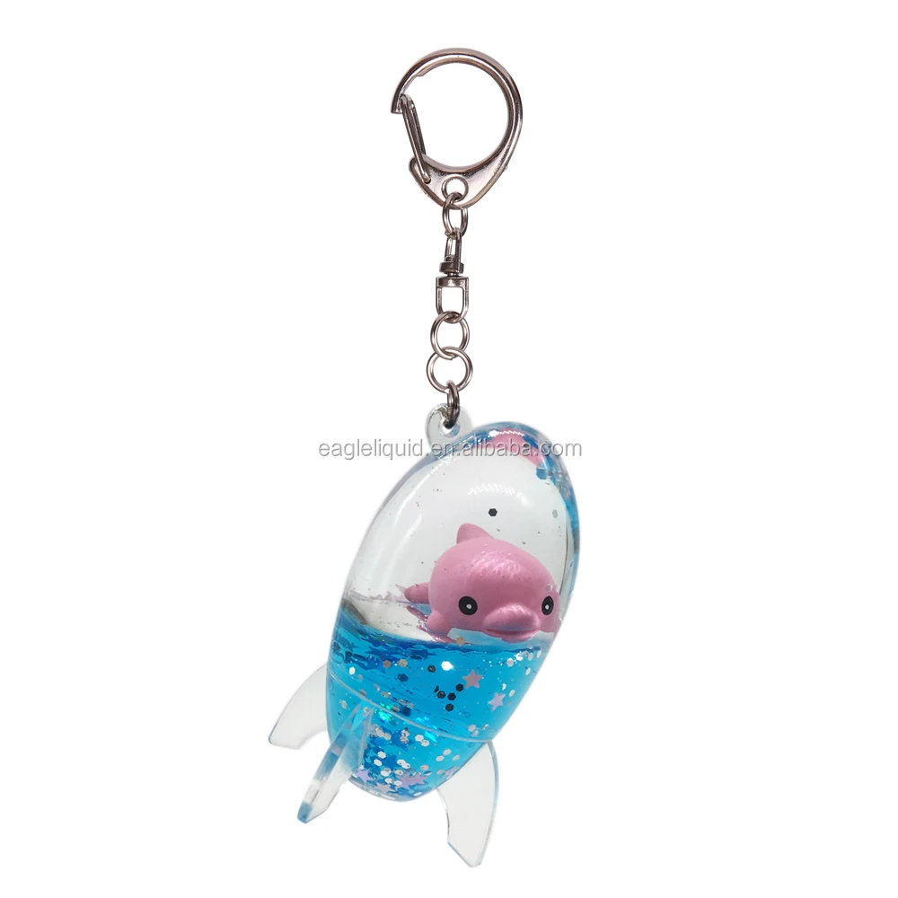 Clear Plastic Gel Liquid Floating Keychain Space Rocket