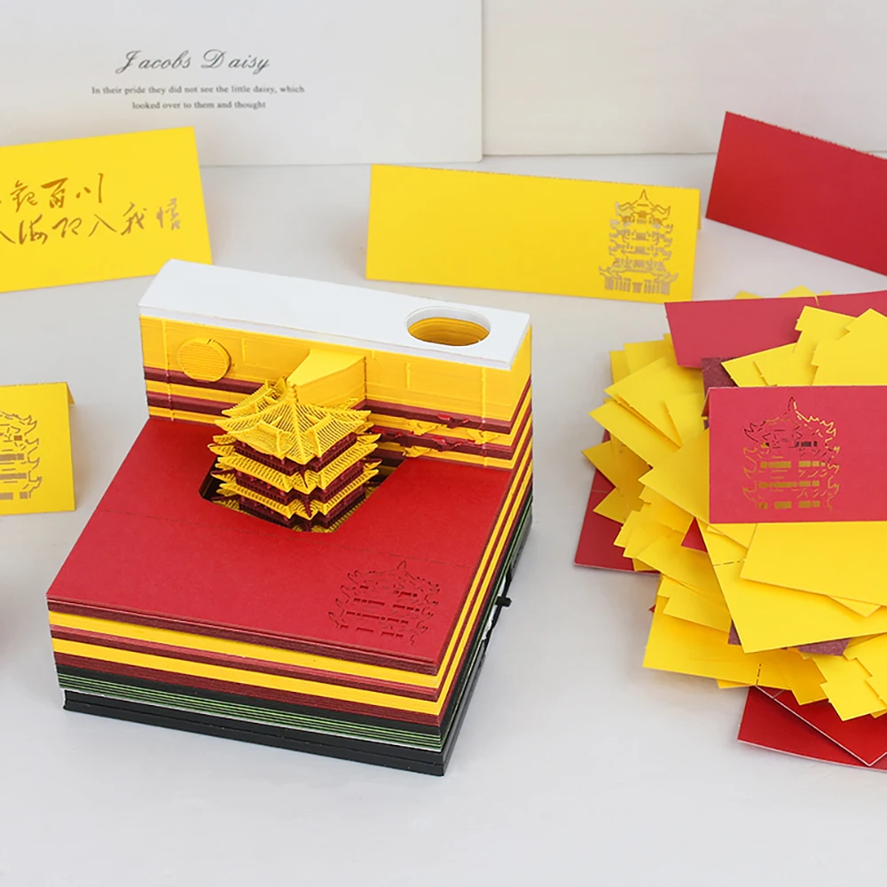 Yellow Crane Tower Sticky Notes Custom 3d Memo Note Pad With Pen Holder ...