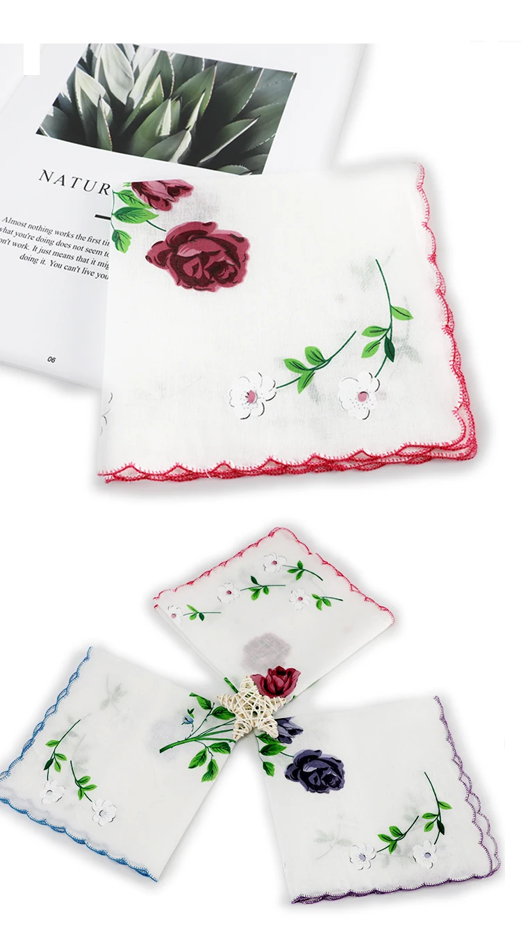 Custom Hanky Floral Printed Cotton Perfumed Handkerchief With Scallop ...