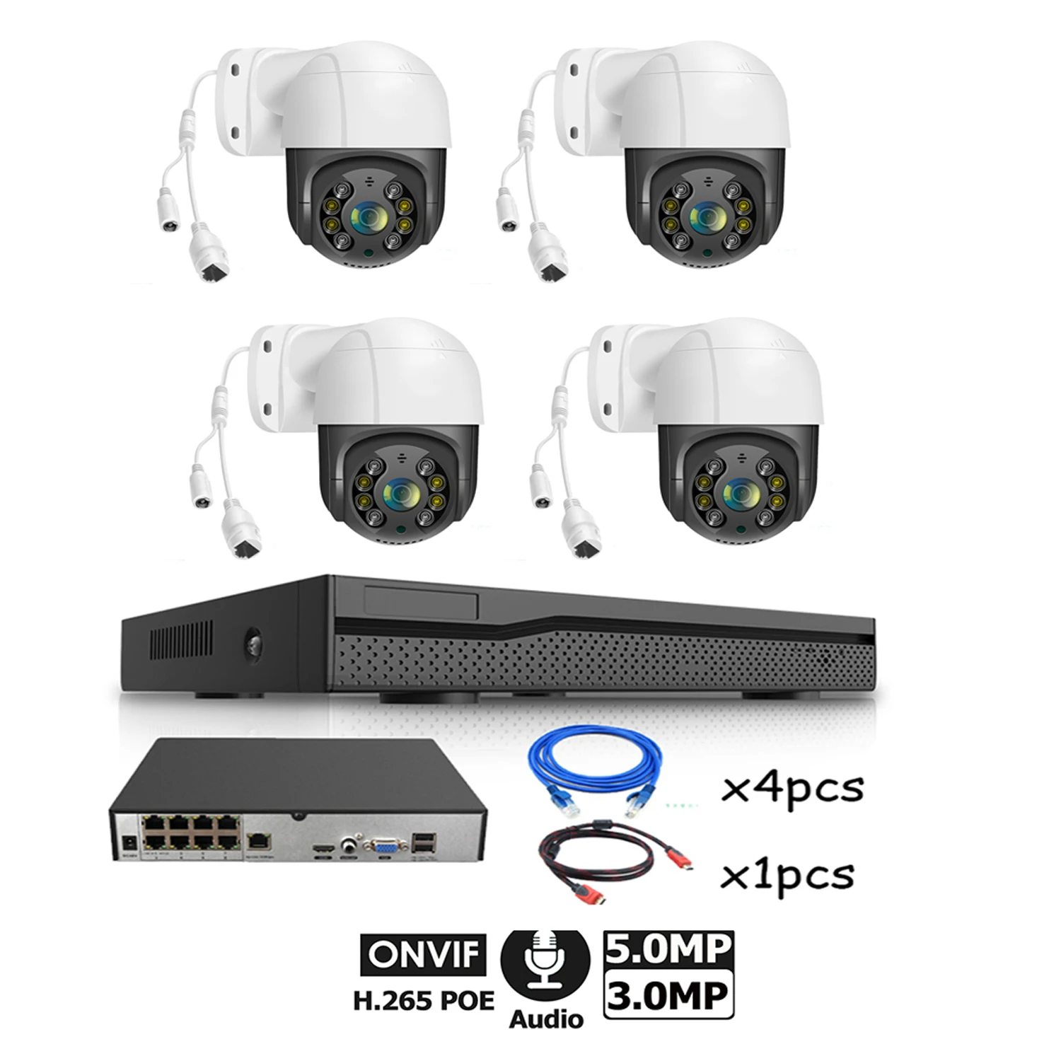 8 Megapixel 4K POE PTZ IP Camera System - 4 Channel CCTV NVR Kit