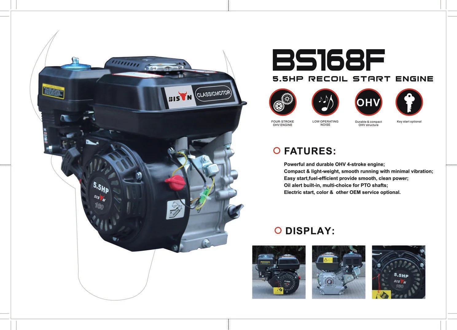 Bison Honda Electric Start Gasoline Engine Quality Chinese Ohv 6.5 Hp ...