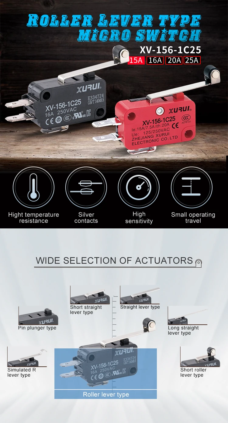 3 Pin Electronic Dc Micro Switch V156 With Roller Lever Type - Buy 3 ...