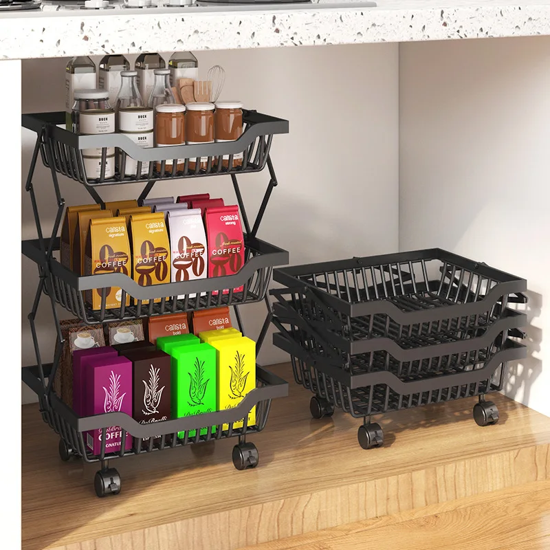 4 Tier Stackable Collapsible Metal Wire Kitchen Pantry Fruit Vegetable ...