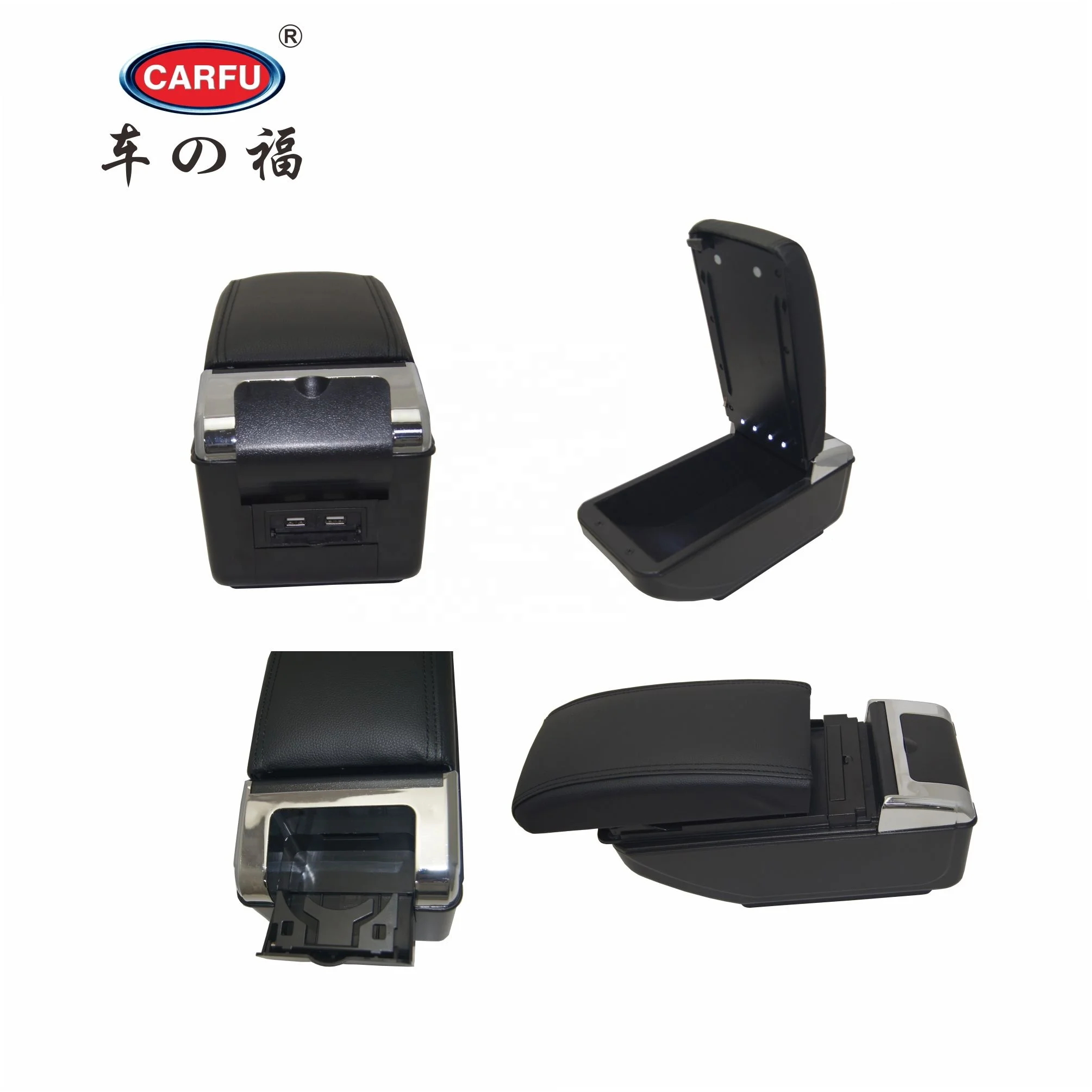 Carfu Car Hand Rest Armrest with LED Light & 4 Usbs