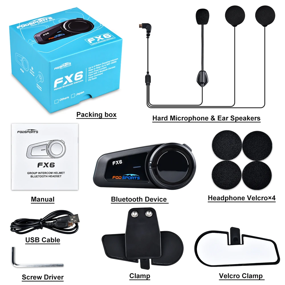 Fodsports Fx6 6 Rider Talking Bt Helmet Interphone Intercomunicador ...