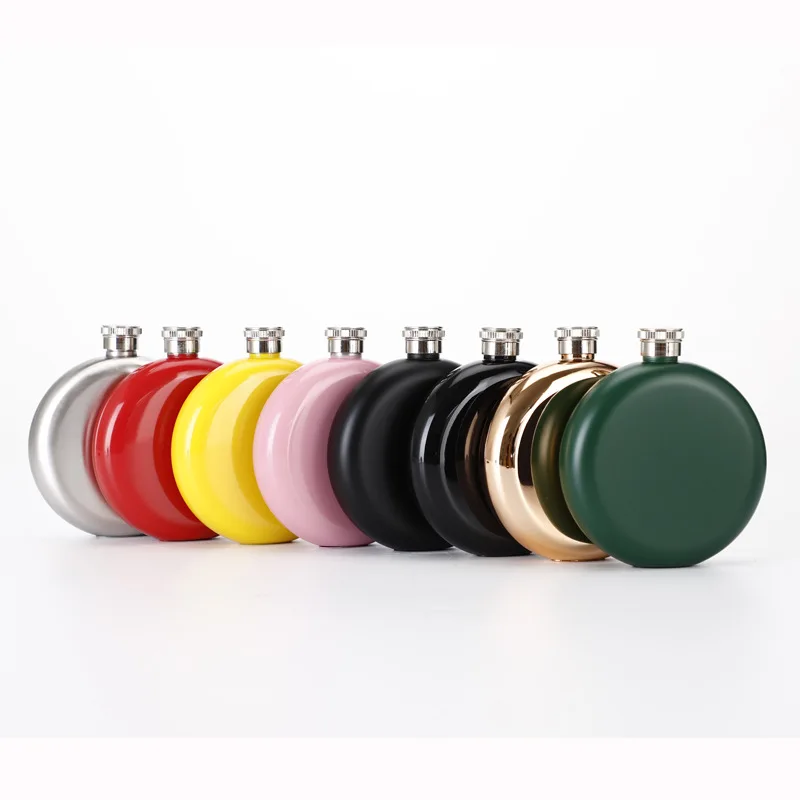 Black 5oz Alcohol Liquor Whisky 18/8 304 Stainless Steel Round Hip ...