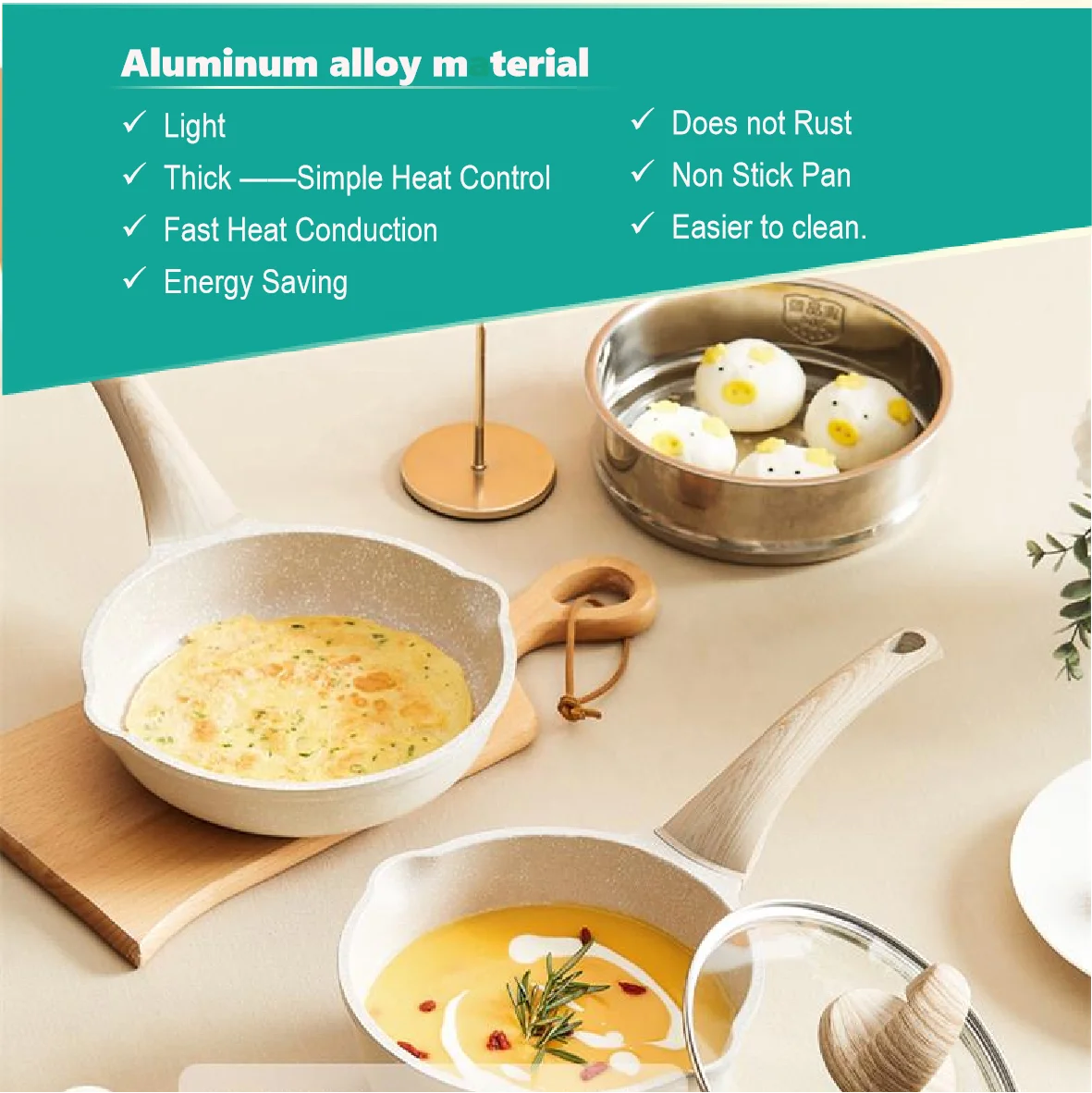 8 Pcs Beige Granite Non Stick Induction Die Cast Aluminium Cookware ...