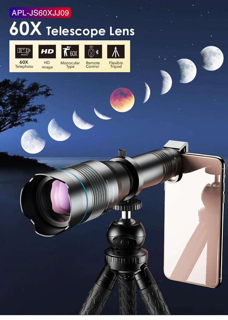 60x Telephoto Zoom Lens For Mobile Phones - Monocular Clip-on Lens, Oem