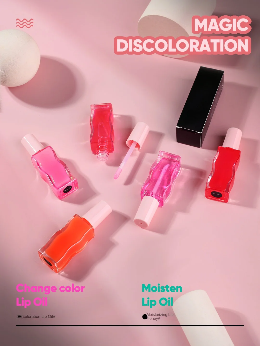Wavy Color Change Glass Bottle Lip Oil Moisturizing Cross-Border ...