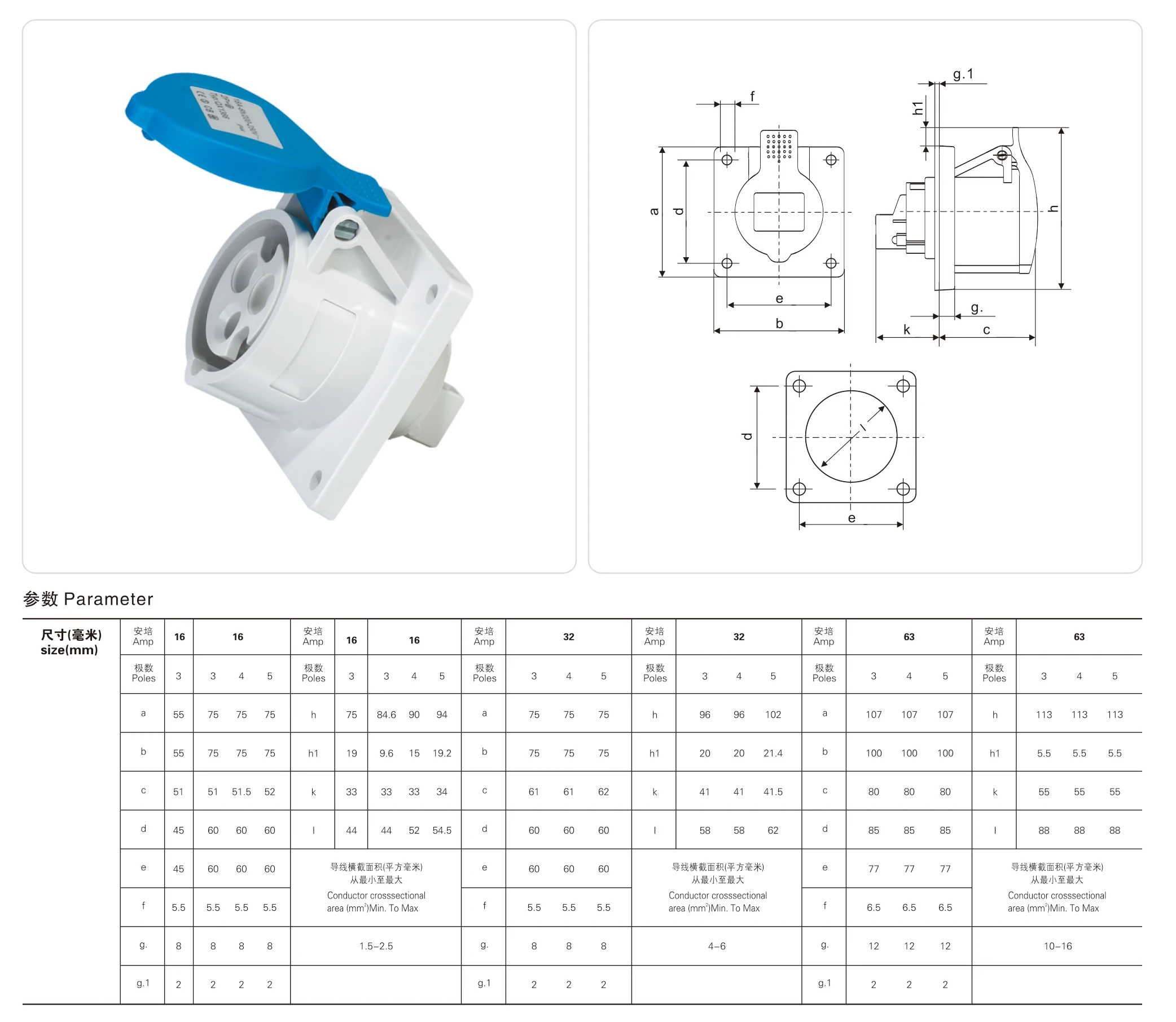 32 Amp 4 Pin 440v IP67 Industrial Power Socket for Reefer