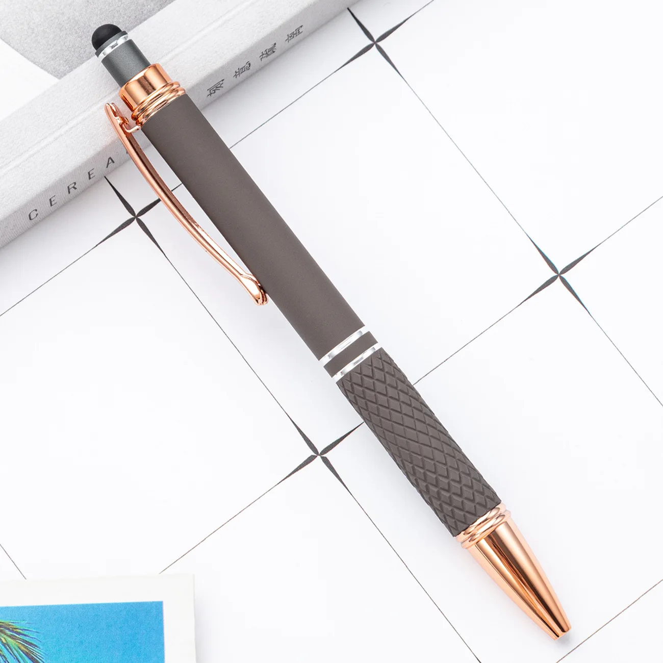 Rose Gold Aluminum Screen Logo Engraved Stylus Pen 2-in-1
