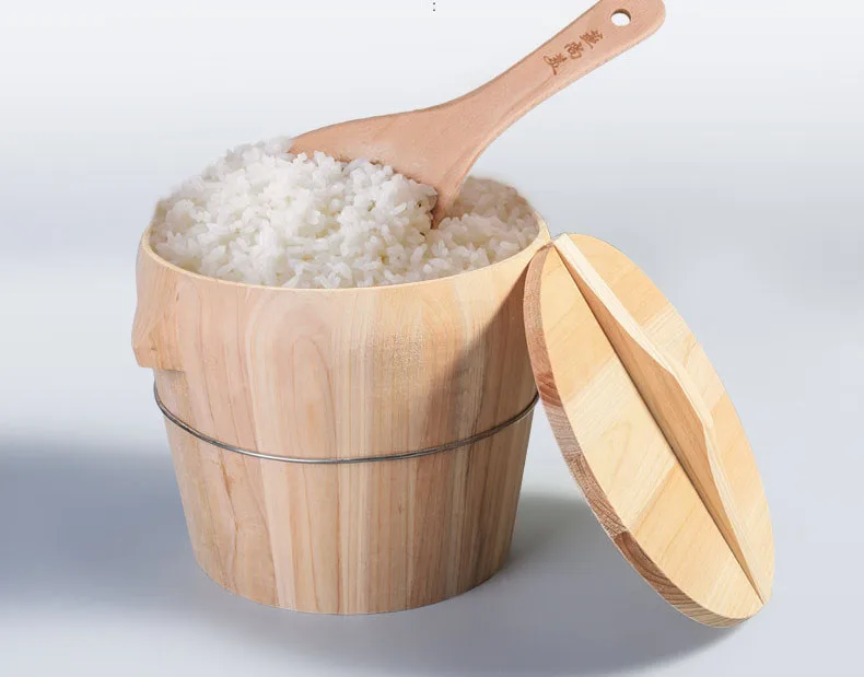 Wooden Steamed Rice Bucket Kitchen Home Chinese Fir Wood Glutinous Rice ...