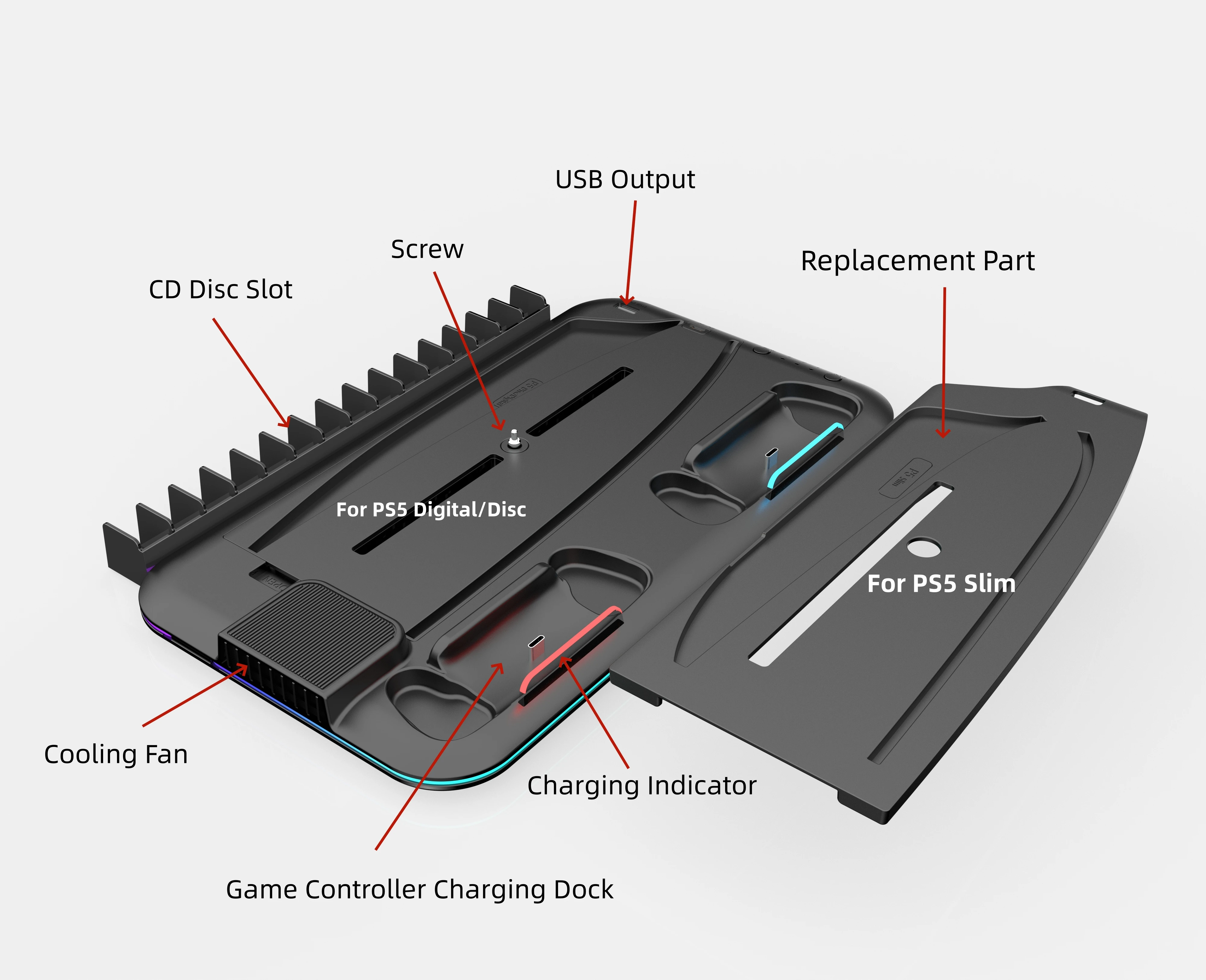 Ps5 Charging Dock Dual Ps5 Game Controller Charger Station With Cooling ...