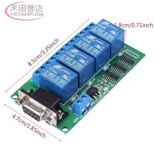12V 4Ch DB9 RS232 Relay Board Remote Control UART Serial Port Switch 4 ...