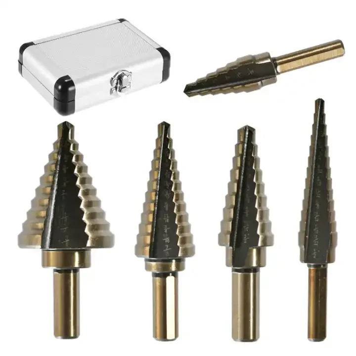 Hss Titanium Coated Step Drill Set With Aluminum Case 5 Pcs Black And ...