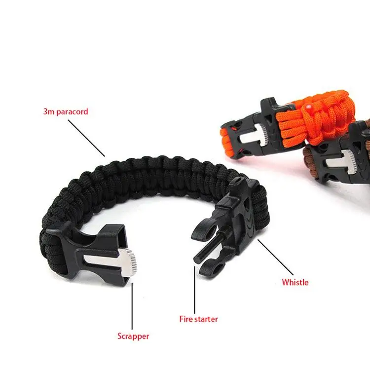 Multi Functional Survival Bracelet Flint Compass Safety Rope Bracelet ...