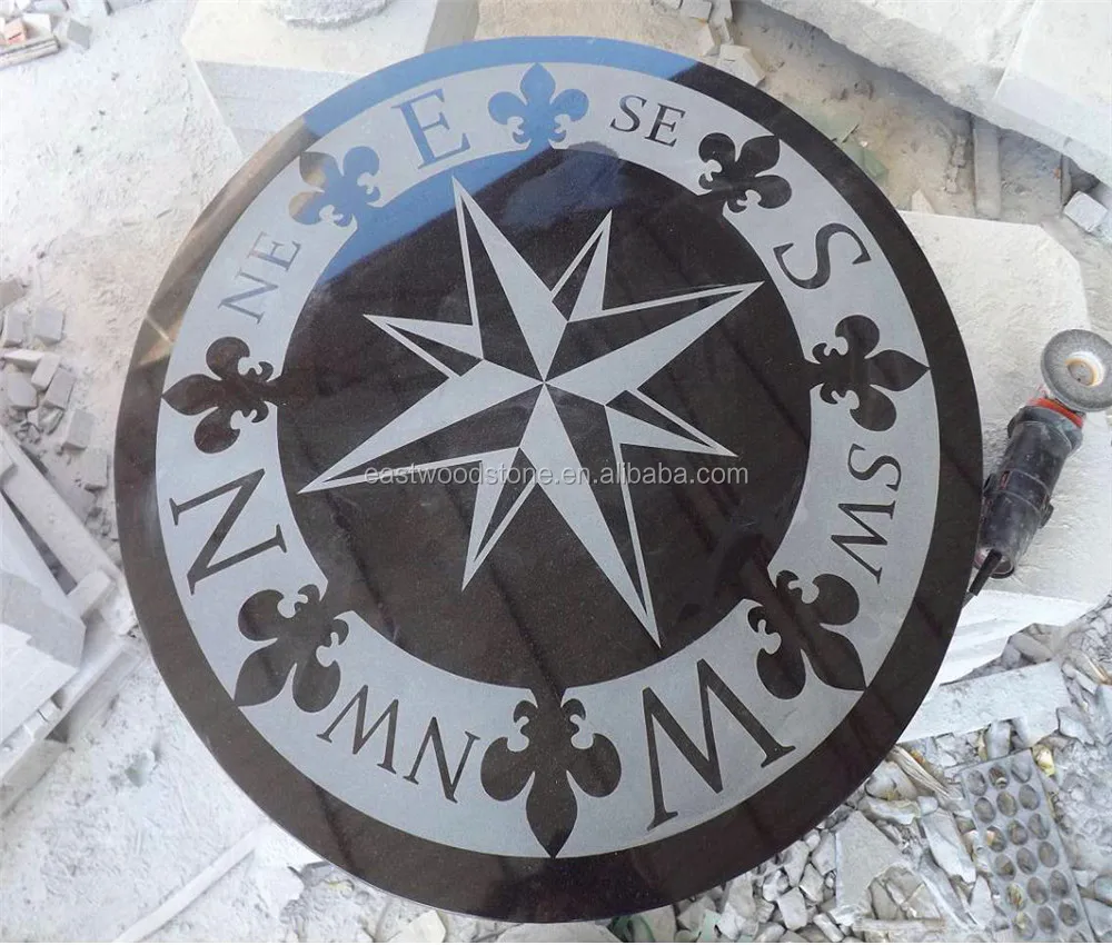 Black Granite Compass Round Stone - Padang Grey