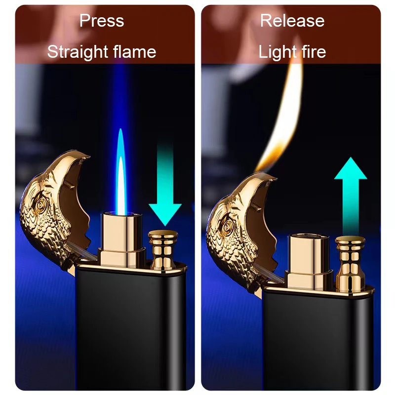 New Hot Sale Embossed Eagle Double Fire Custom Logo Lighter Torch Lighter Recyclable Inflatable ...