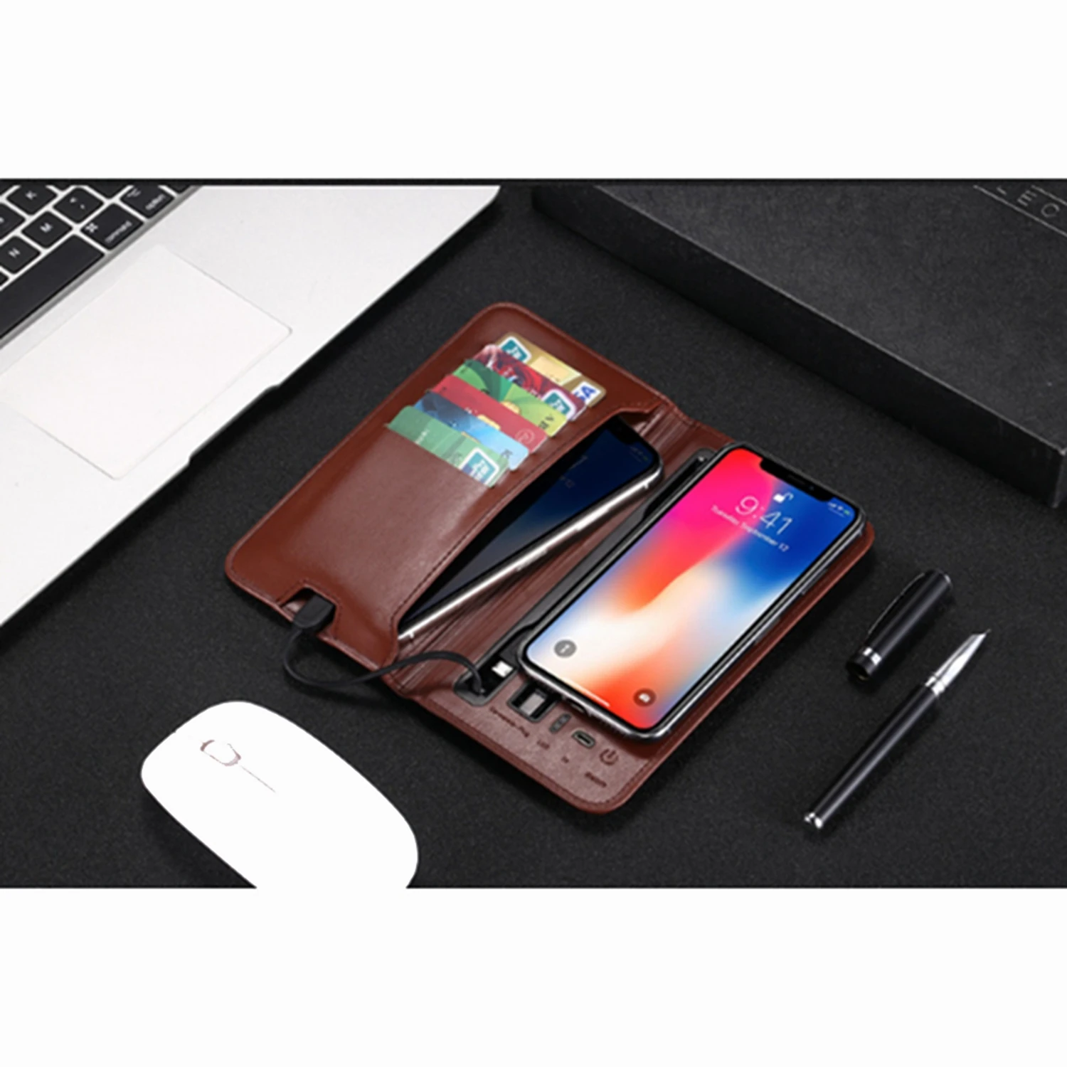 6800mah PU Leather Wireless Charger - Portable Power Bank