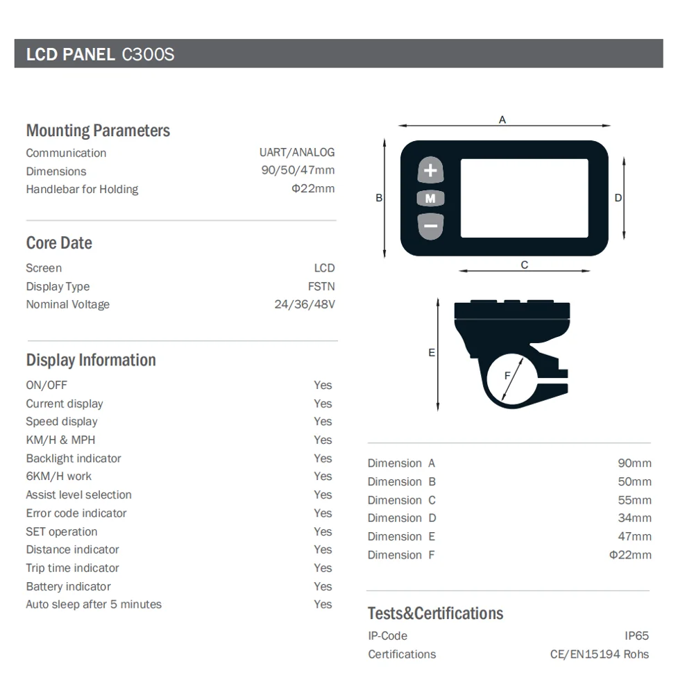 Emc Ce /rohs/ Ip65 Approval 24v,36v,48v Electric Bicycle Lcd Display ...