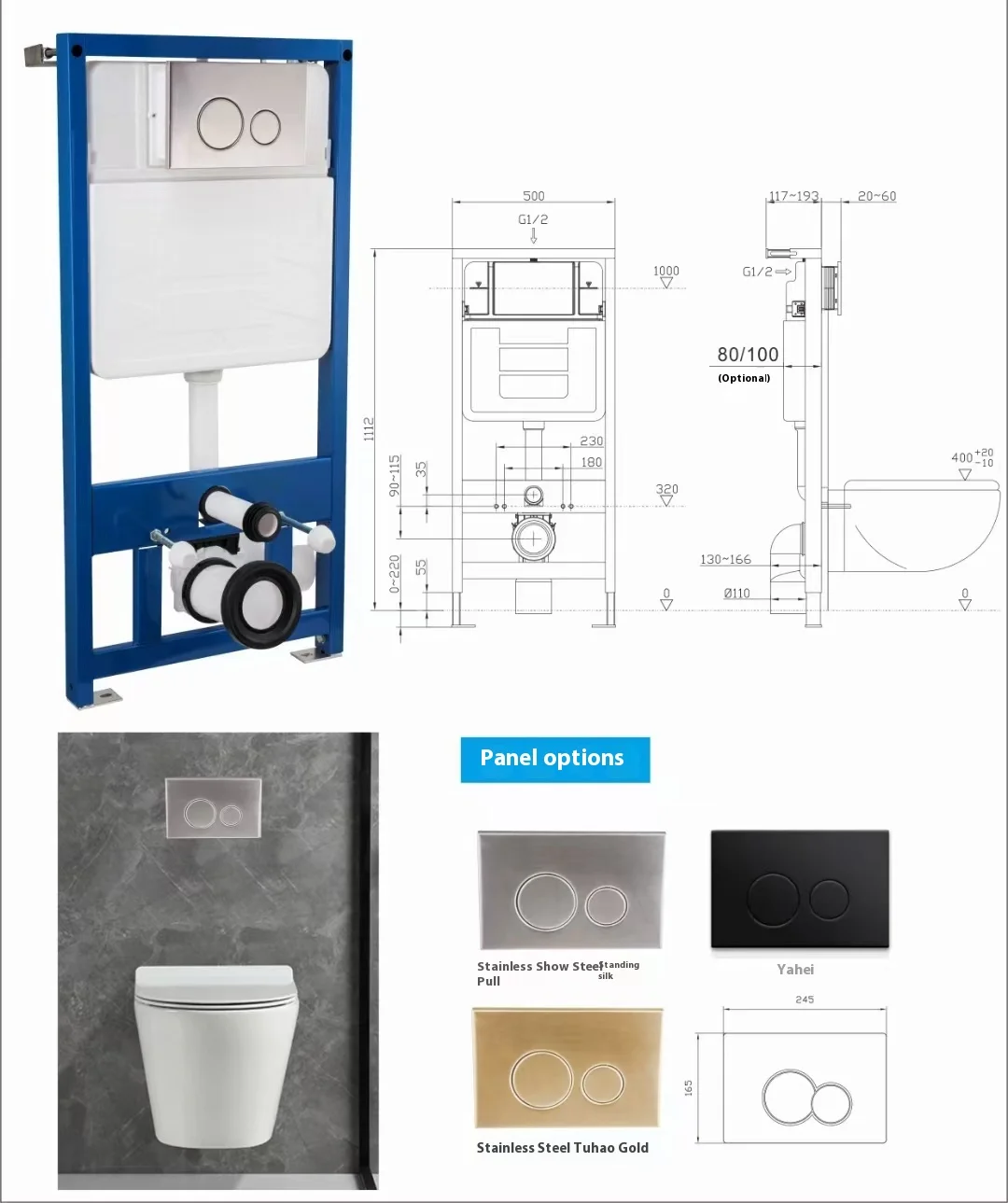 Modern Wall-Mounted Concealed Water Tank Toilet Fixtures