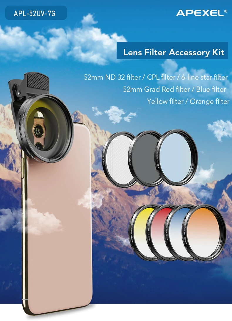 APEXEL 52MM Lens Filter Kit - CPL ND32 Star Graduated Filter