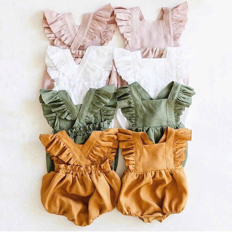 Wholesale Plain Baby Summer Ruffle Romper Linen Baby Flutter Romper ...