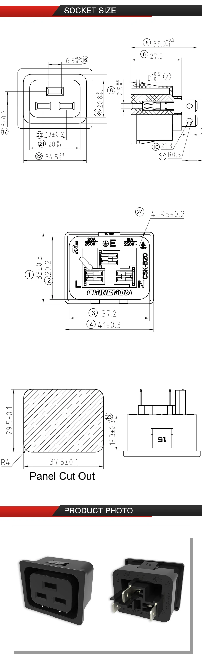 Iec Ac Power Outlet Switch And Socket C19 Universal Electric Socket ...