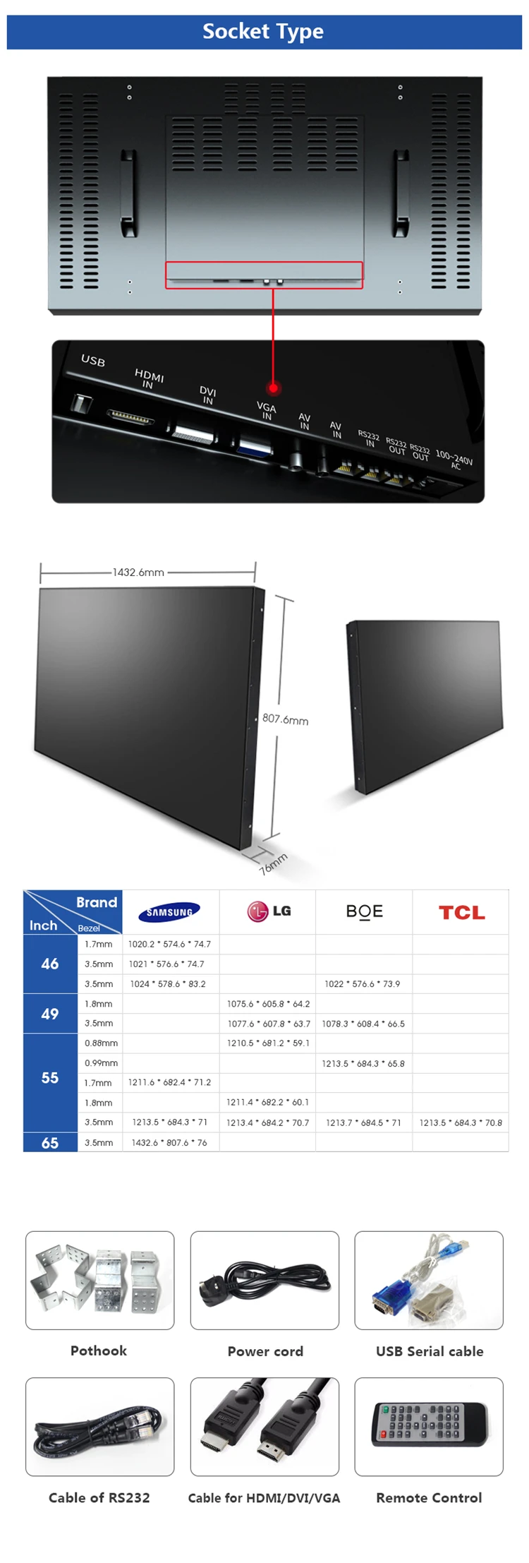 2x2 3x2 3x3 4x4 55 Inch Indoor Super Narrow Bezel Lcd Video Wall Screen ...
