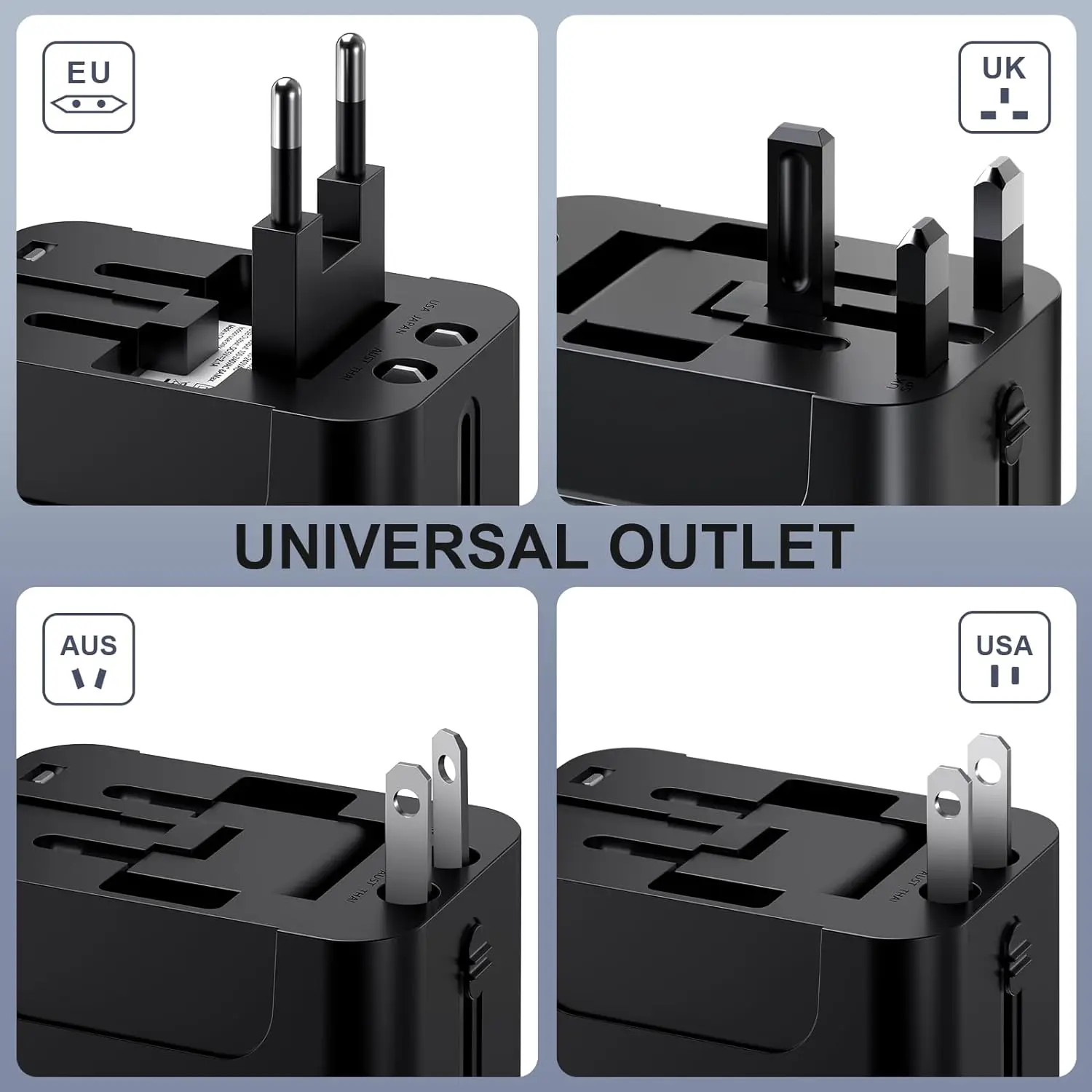 Universal Travel Adapter with 2 USB Ports - All in One
