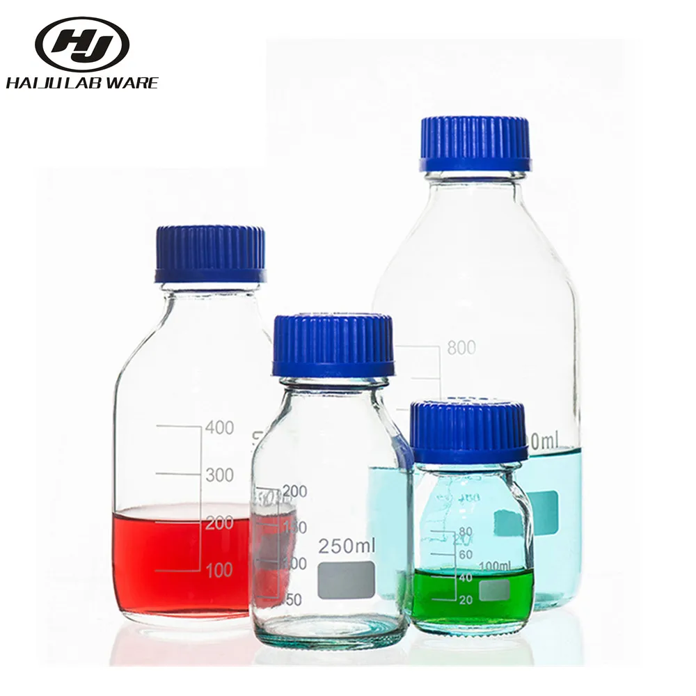 Glass Clear Reagent Bottle With Blue Screw Cap 100ml 250ml 500ml 1000ml - Buy reagent bottle ...
