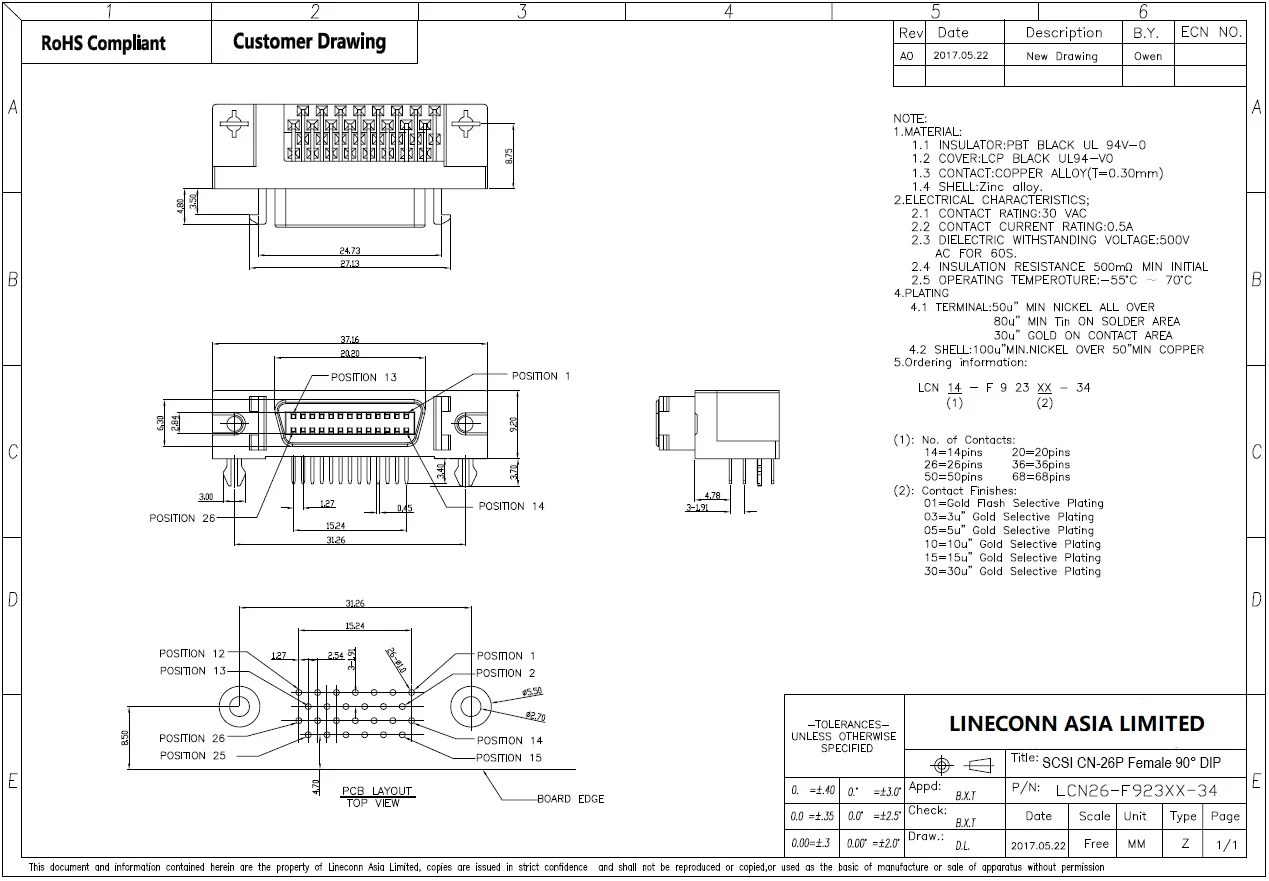 SCSI 26 Pin Connector - Reliable Female MDR 26pin Socket