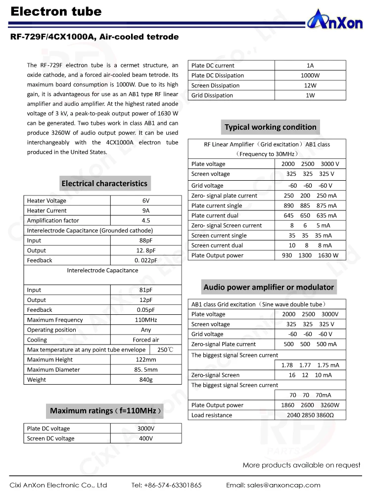 4CX1000A Tube - High Frequency Tetrode RF Amplifier