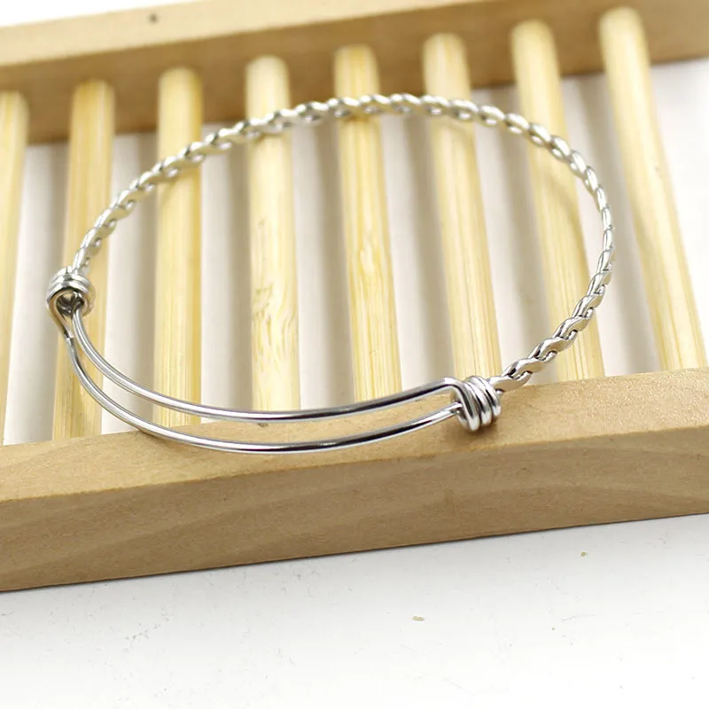 Stainless Steel Twisted Braided Wire Bracelet - Adjustable