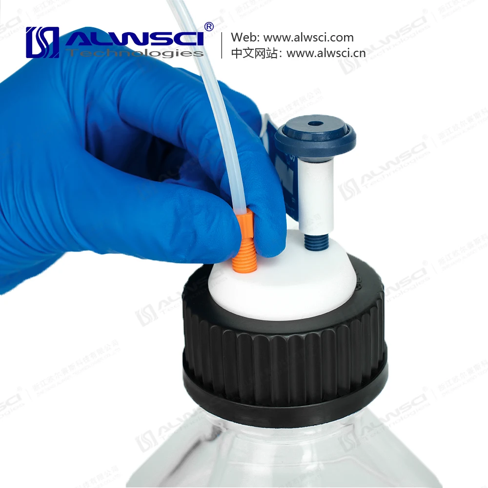 ALWSCI Black GL45 Safety Cap with 3 Ports for Lab Analysis