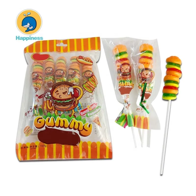 Halal Double Hamburger Soft Gummy Stick Lollipop Candy - Buy Hamburger ...