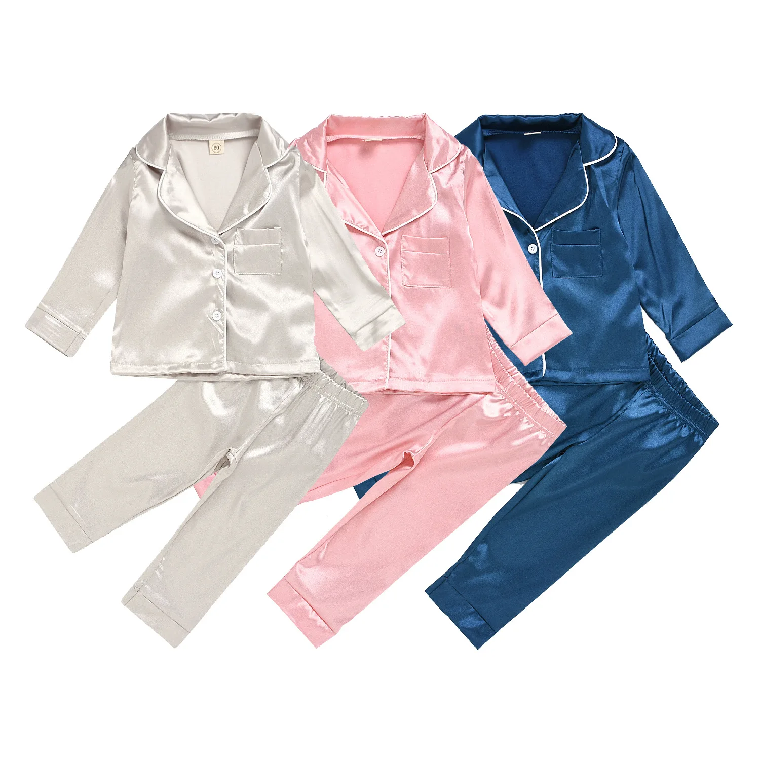 Autumn Fall Children Kids Silk Pajamas Satin Sleepwear Clothes Sets For ...