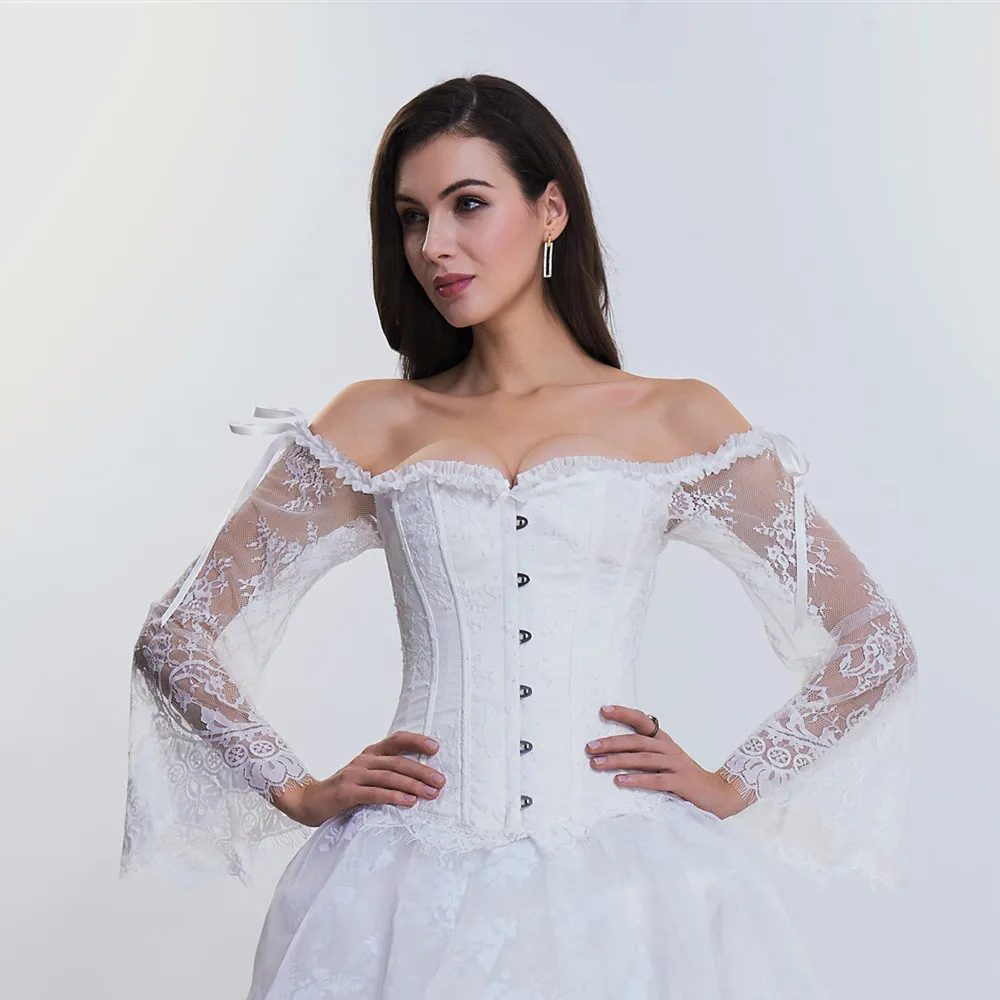 Steampunk Corset Bustier Gothic Corselet Sexy Long Sleeve Lace Corselet ...