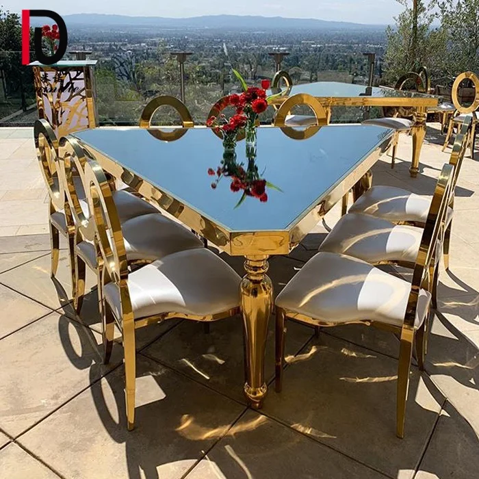 Hotel Banquet Gold Stainless Steel Triangle Wedding Dining Table For ...