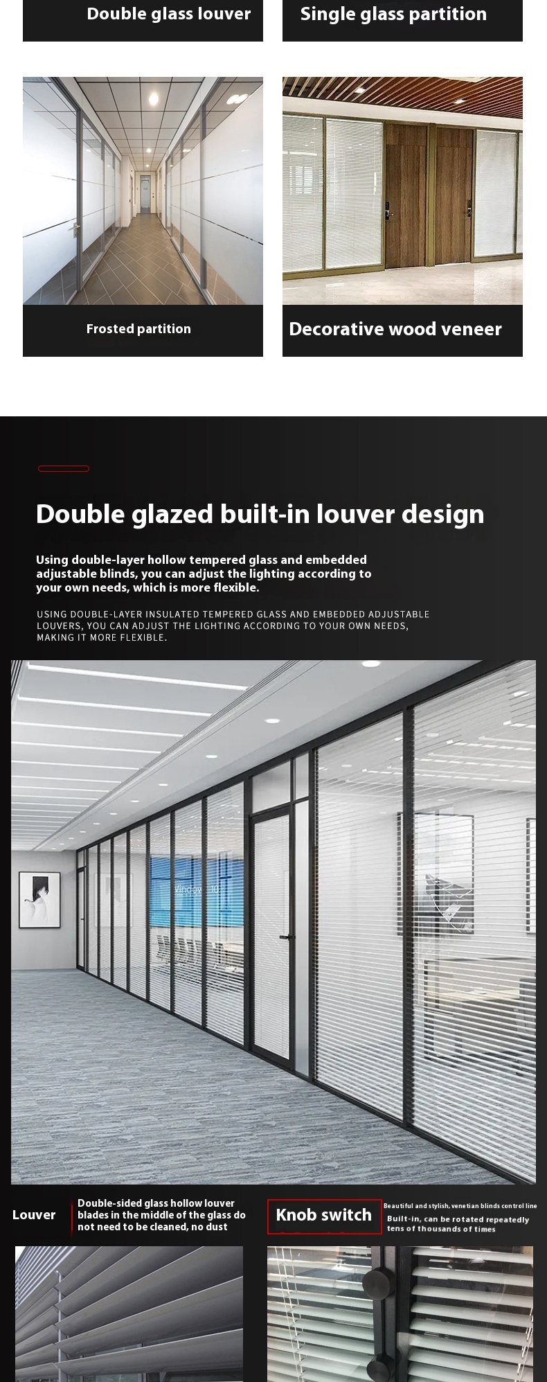 Modern Double Glass Louver Partition Wall Soundproof High Screen ...