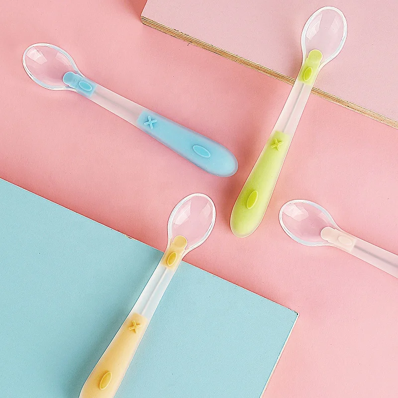 Colourful Silicon Baby Spoon Flexible Food Grade Silicone Soft Tip Kids ...