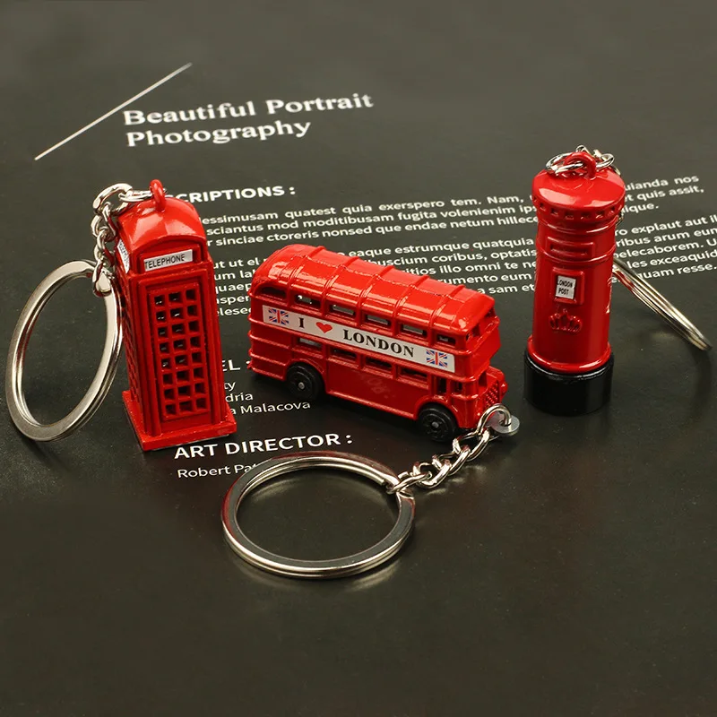 Red London Mailbox Telephone Booth School Bus Metal Zinc Alloy Keyring ...