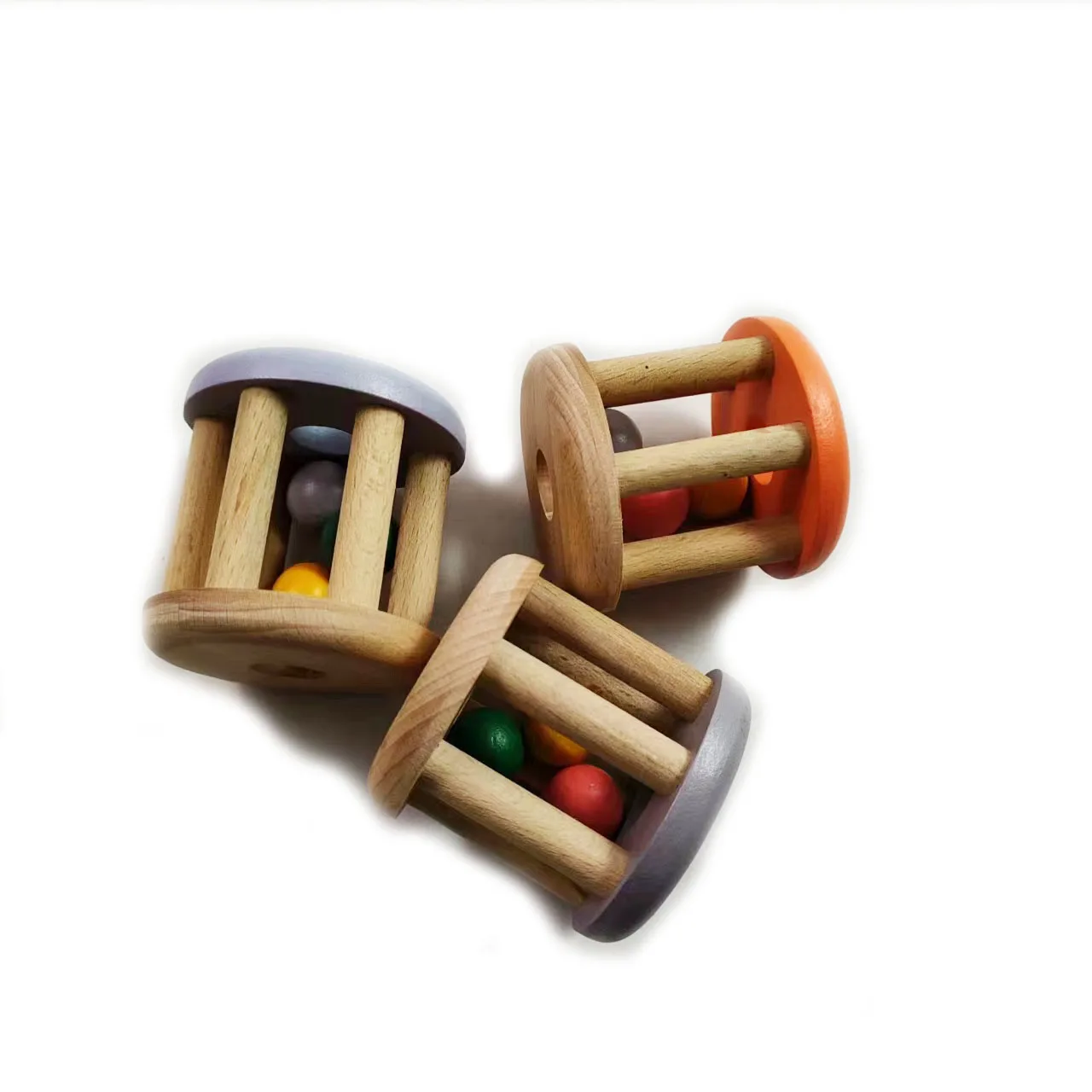 Montessori Wooden Rattle Rollers Toys Hearing Growing Mini Hand Bell ...