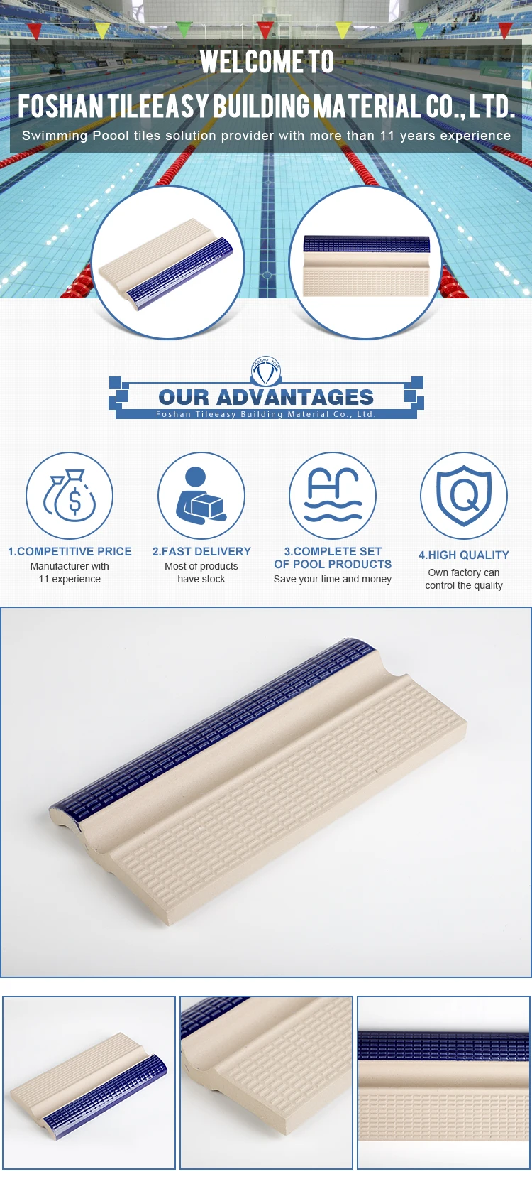 New Design Safety Edge Ceramic Glazed 244x119mm Finger Grip Pool Edge ...