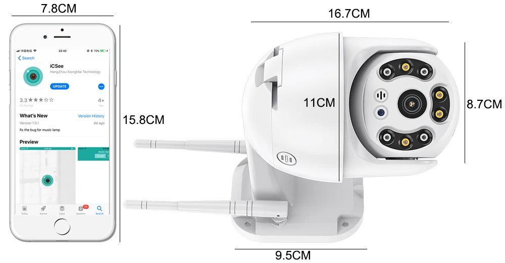 Icsee Camera - HD 3MP PTZ Wireless IP Camera with Night Vision
